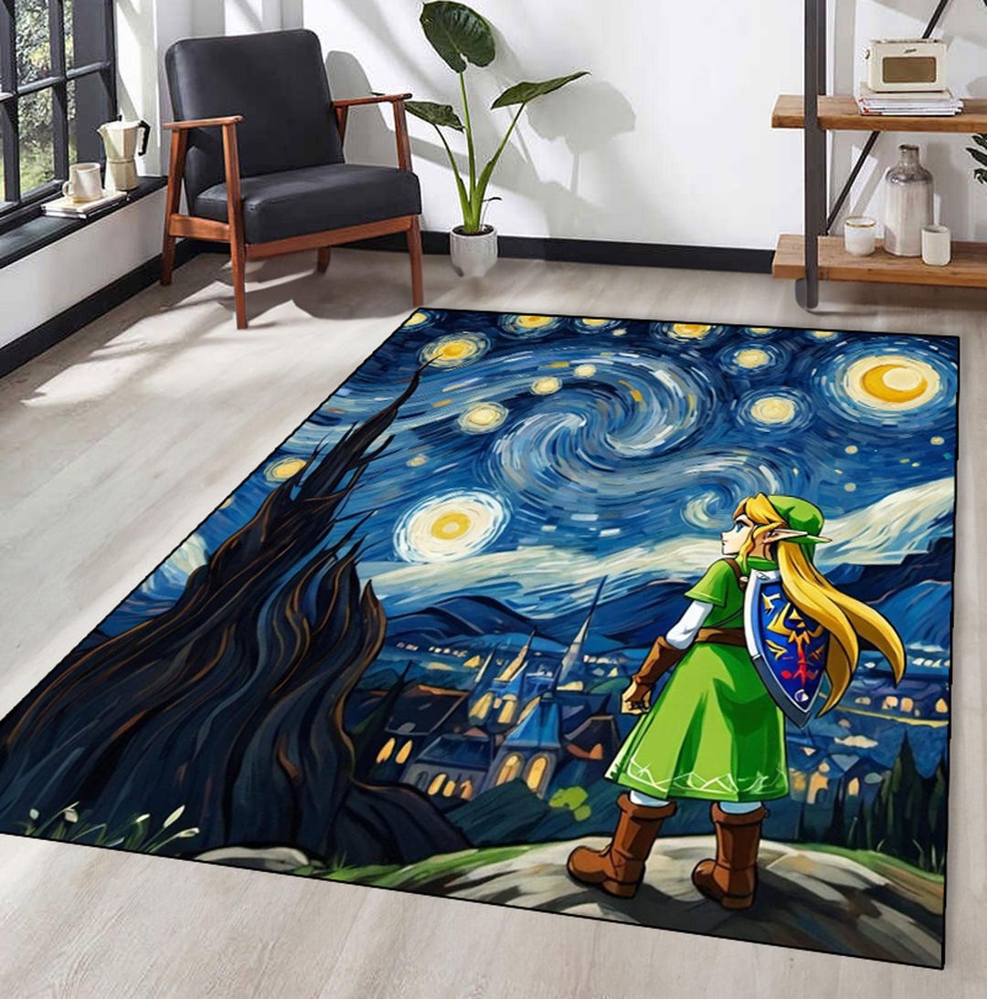 Zelda Starry Night Rug: Fantasy Gamer Room Decor - Etsy