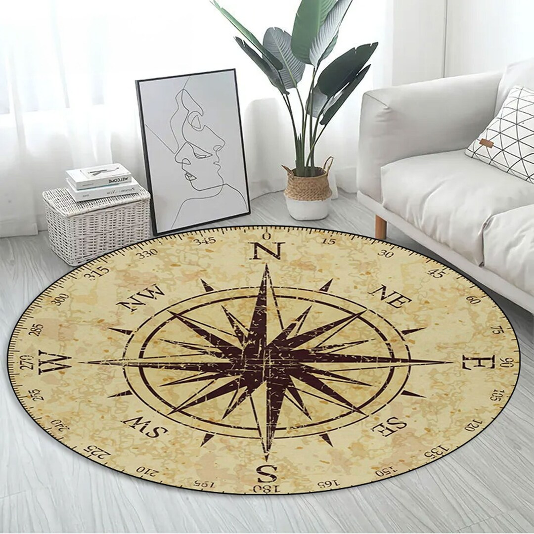 Compass Rug, Compass Round Rug, Compass Medallion Rug,round Rug ...