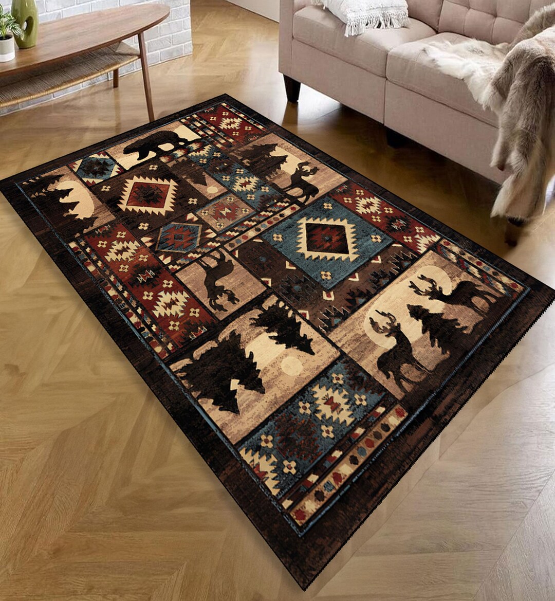 Rustic Bear Area Rug: Vintage Buffalo Animal Print - Etsy