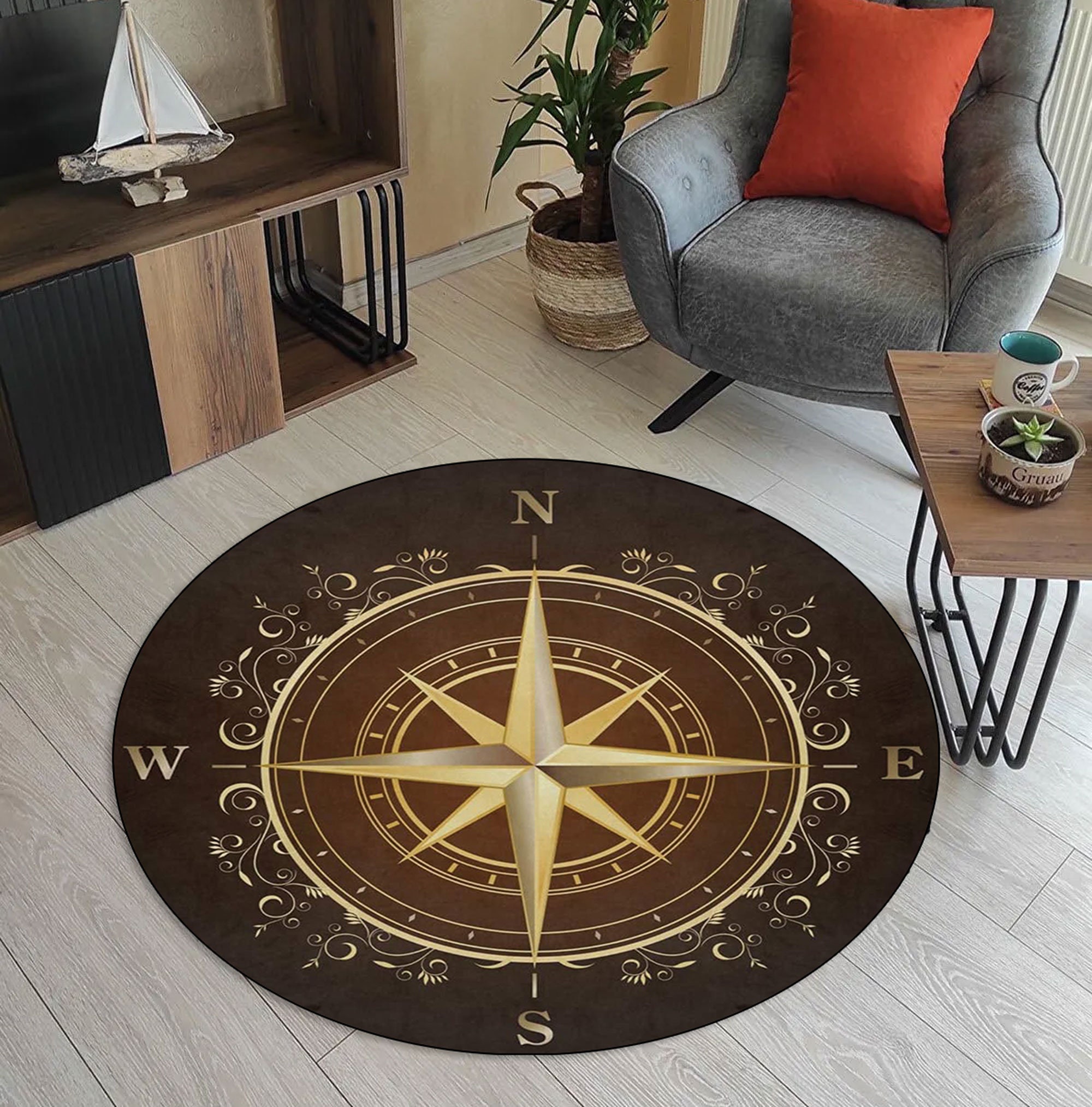 Compass Rug, Compass Round Rug, Compass Medallion Rug,round Rug ...