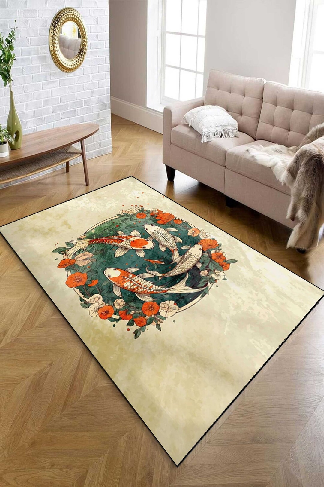 Koi Fish Rug,couple Koi Fish Rug,floral Koi Fishes Rug,japanese Art Koi ...