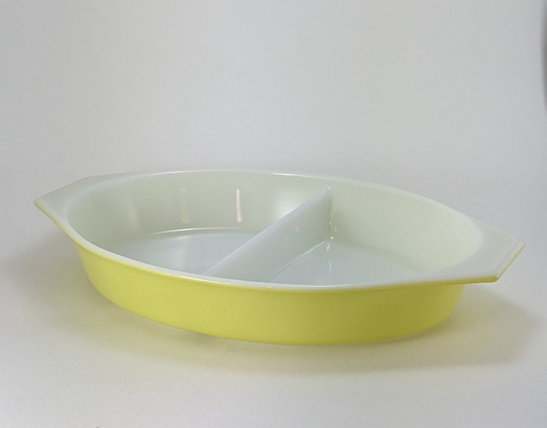 Vintage Lemon Yellow Verde Pyrex Divided Oval Dish - Etsy