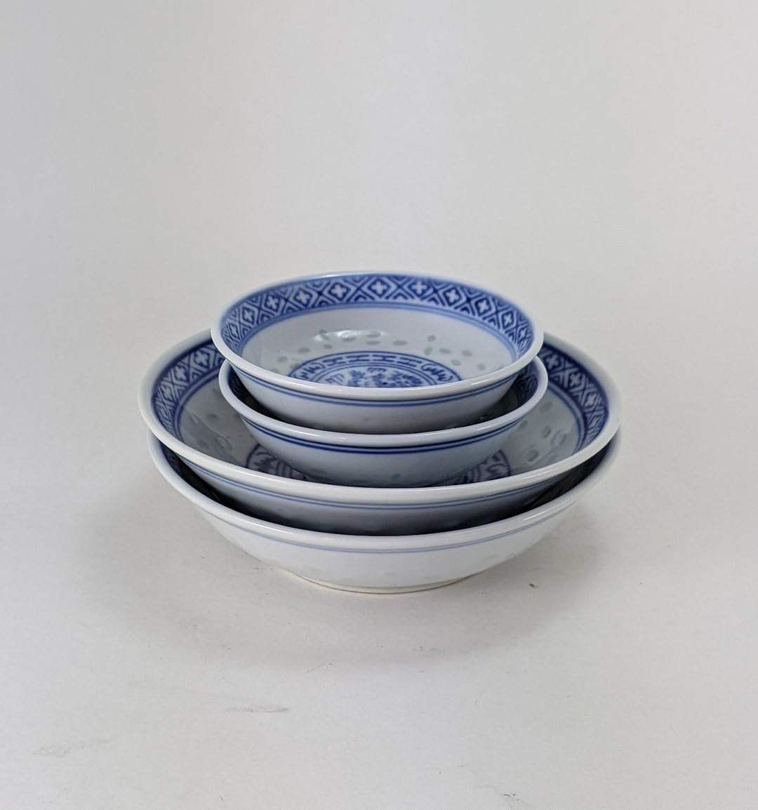 Set of Four Vintage Chinese White Blue Dragon Rice Grain - Etsy