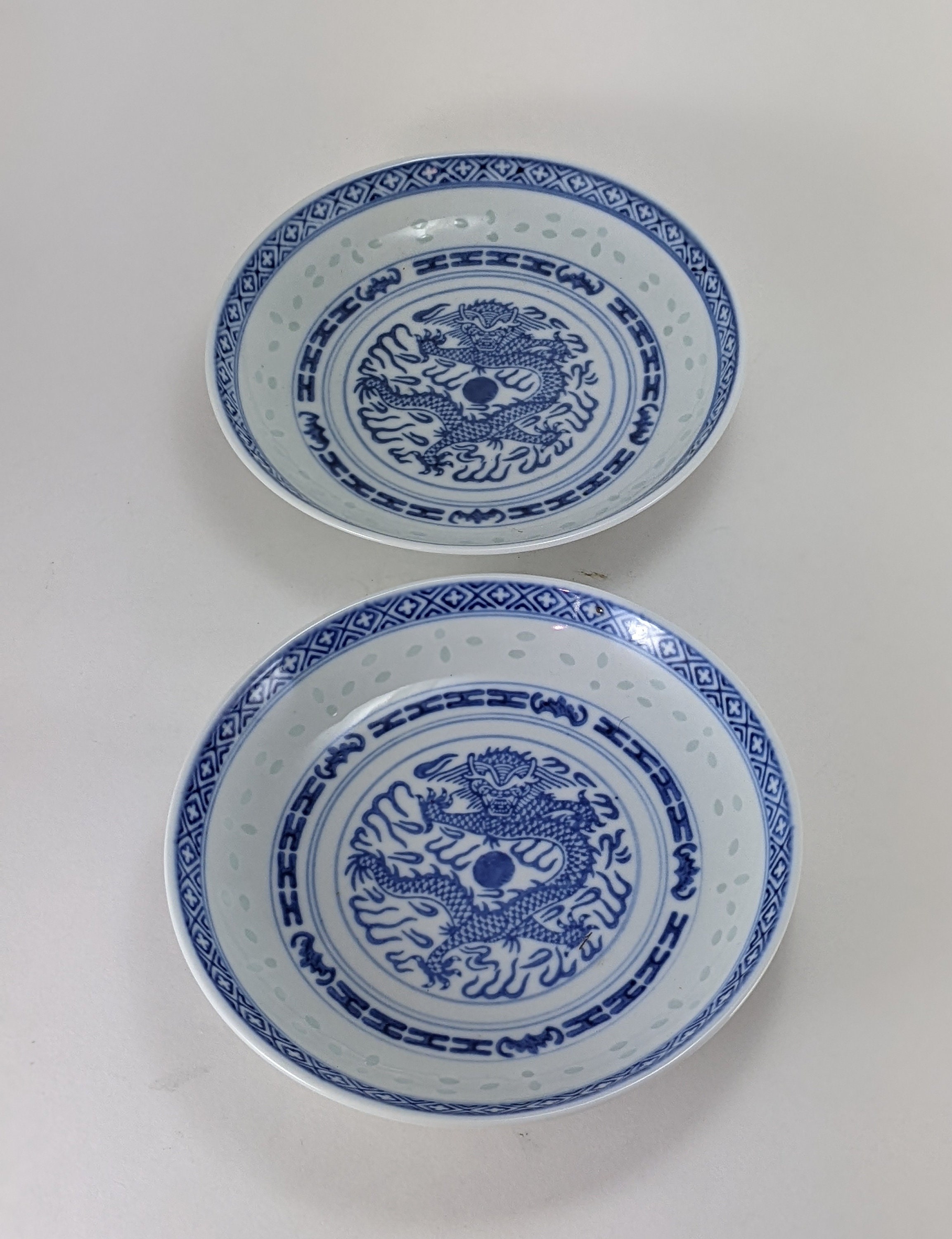 Vintage Chinese White and Blue Rice Pattern Dragon Small - Etsy