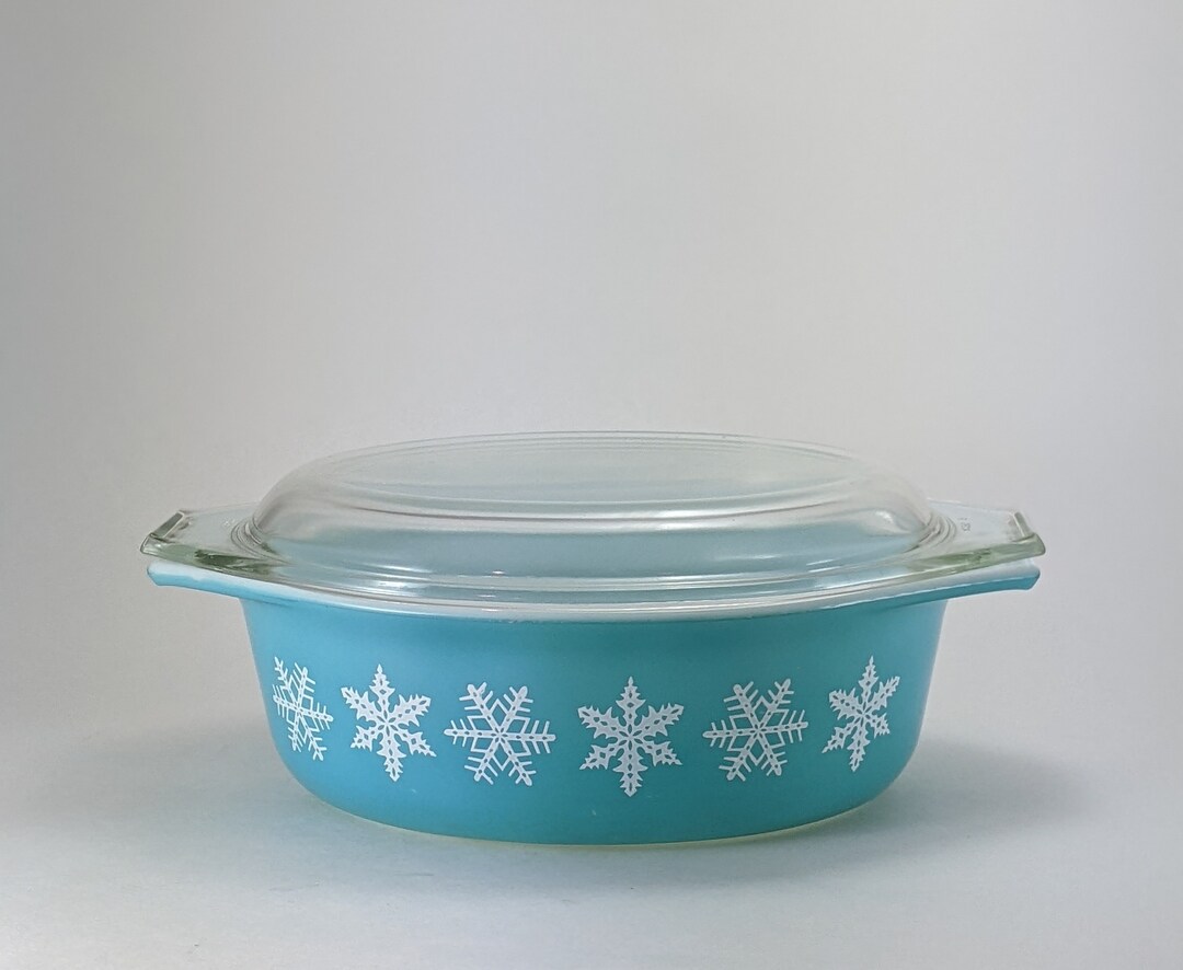 Vintage Blue Pyrex Turquoise Snowflake 043 1 1/2 QT Oval Casserole ...