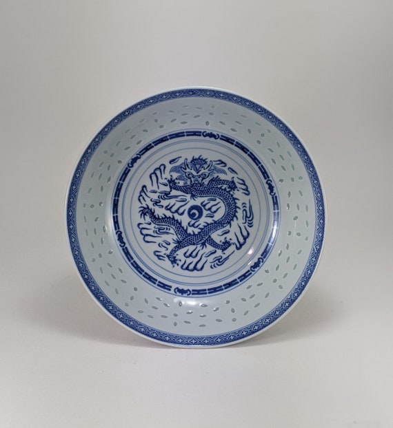 Chinese White & Blue Rice Pattern Dragon Extra Large Serving - Etsy