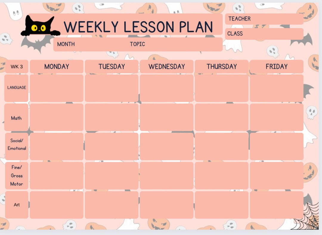 Halloween Pre-k Lesson Plan Template - Etsy