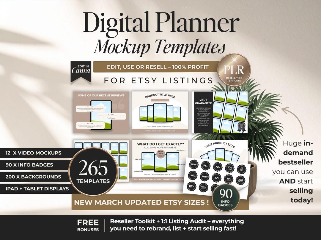 Digital Planner Mockup Templates for Etsy Listings, Canva Editable ...