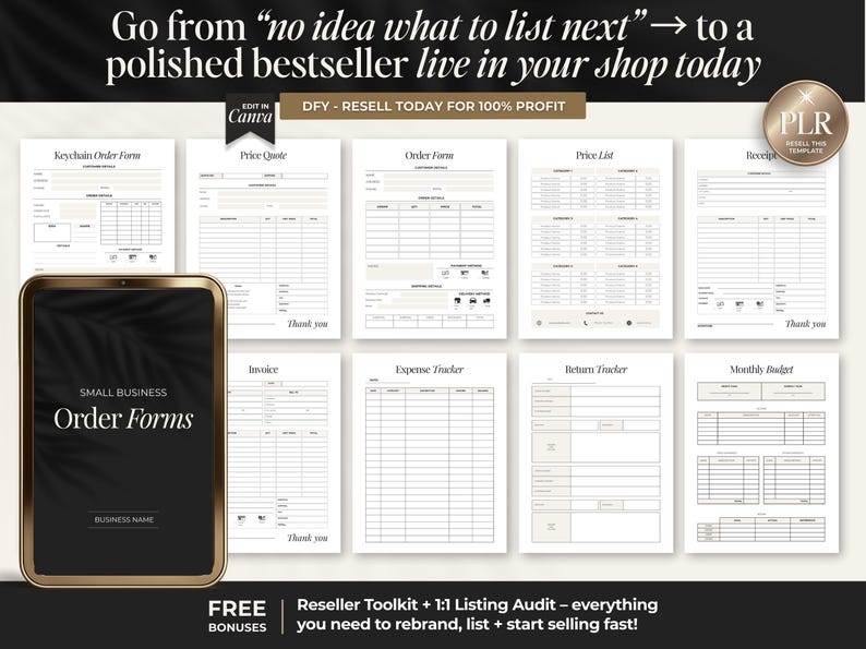 PLR Order Form Template Bundle for Small Business, Editable Order Form ...