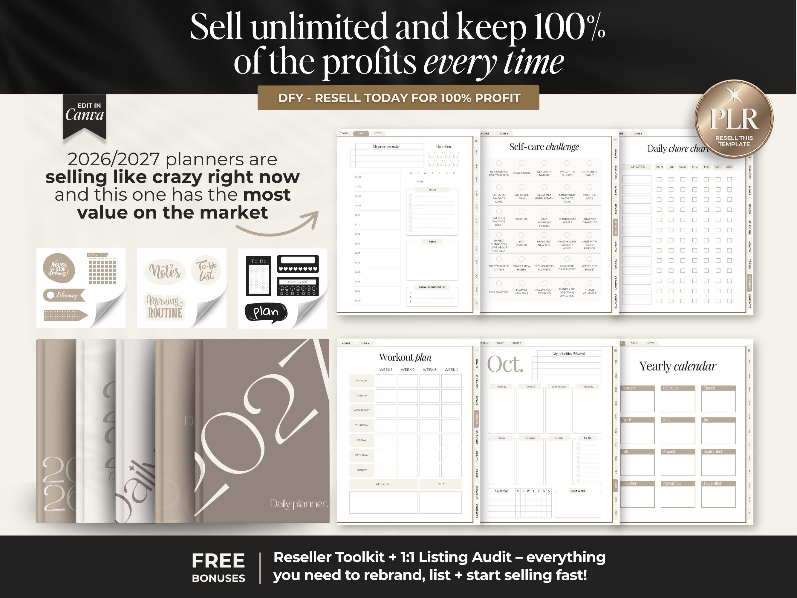 2026/2027 Simple Digital Planner With PLR Hyperlinked, Minimalist ...