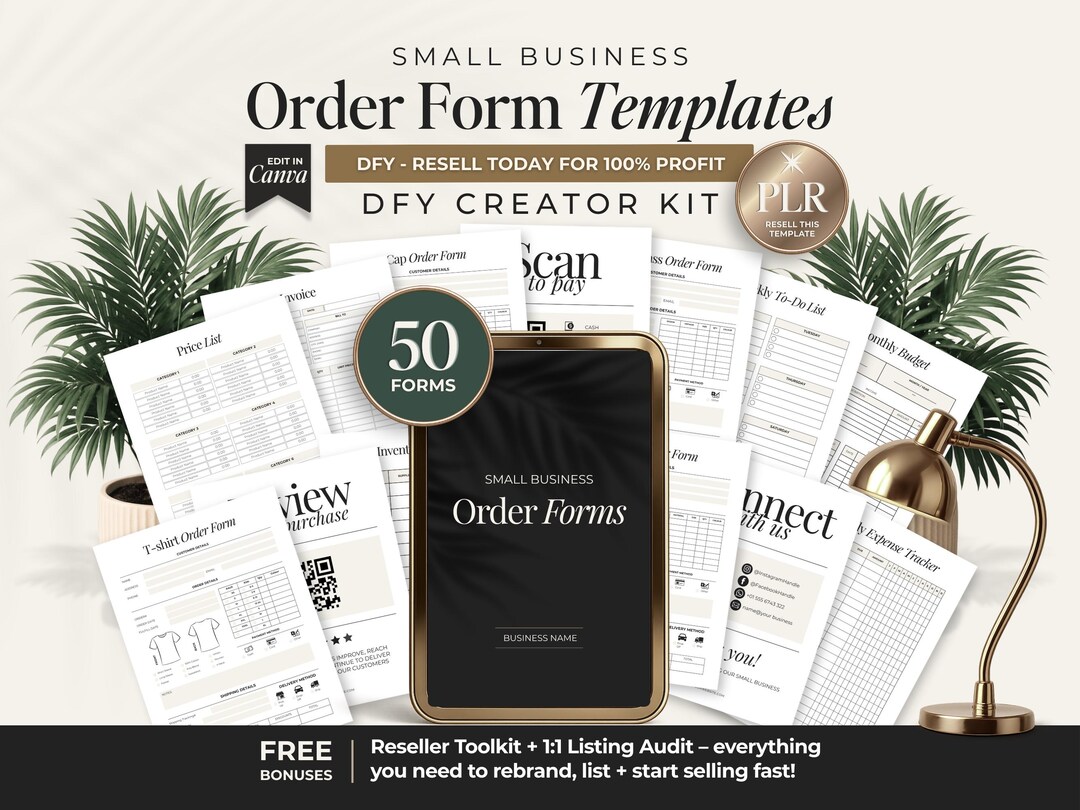 PLR Order Form Template Bundle for Small Business, Editable Order Form ...