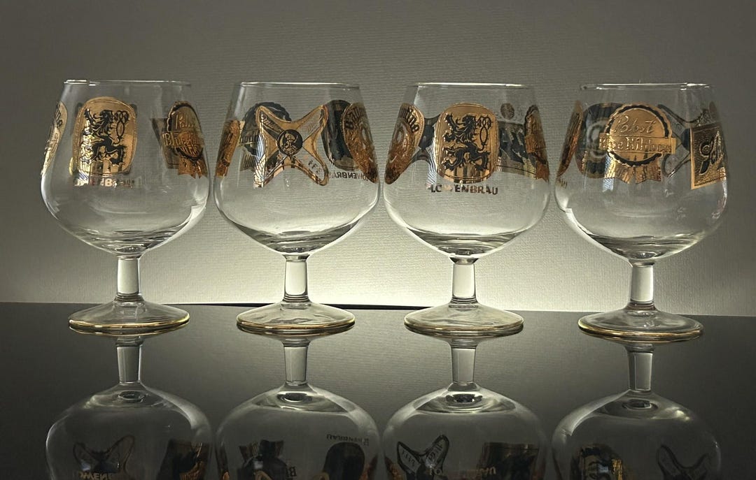 22k Gold Culver Five Golden Beer Brand Logo Glass Snifters; Set of 4 ...