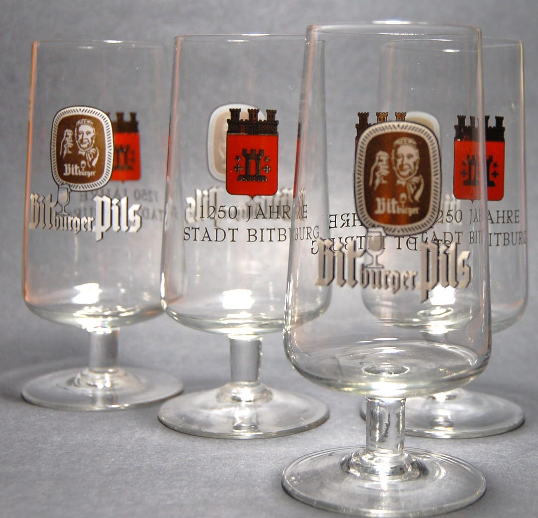 Vintage Set of 4 Bitburger Pils Stemmed Pilsner Glass - 1250 Jahre Stad ...