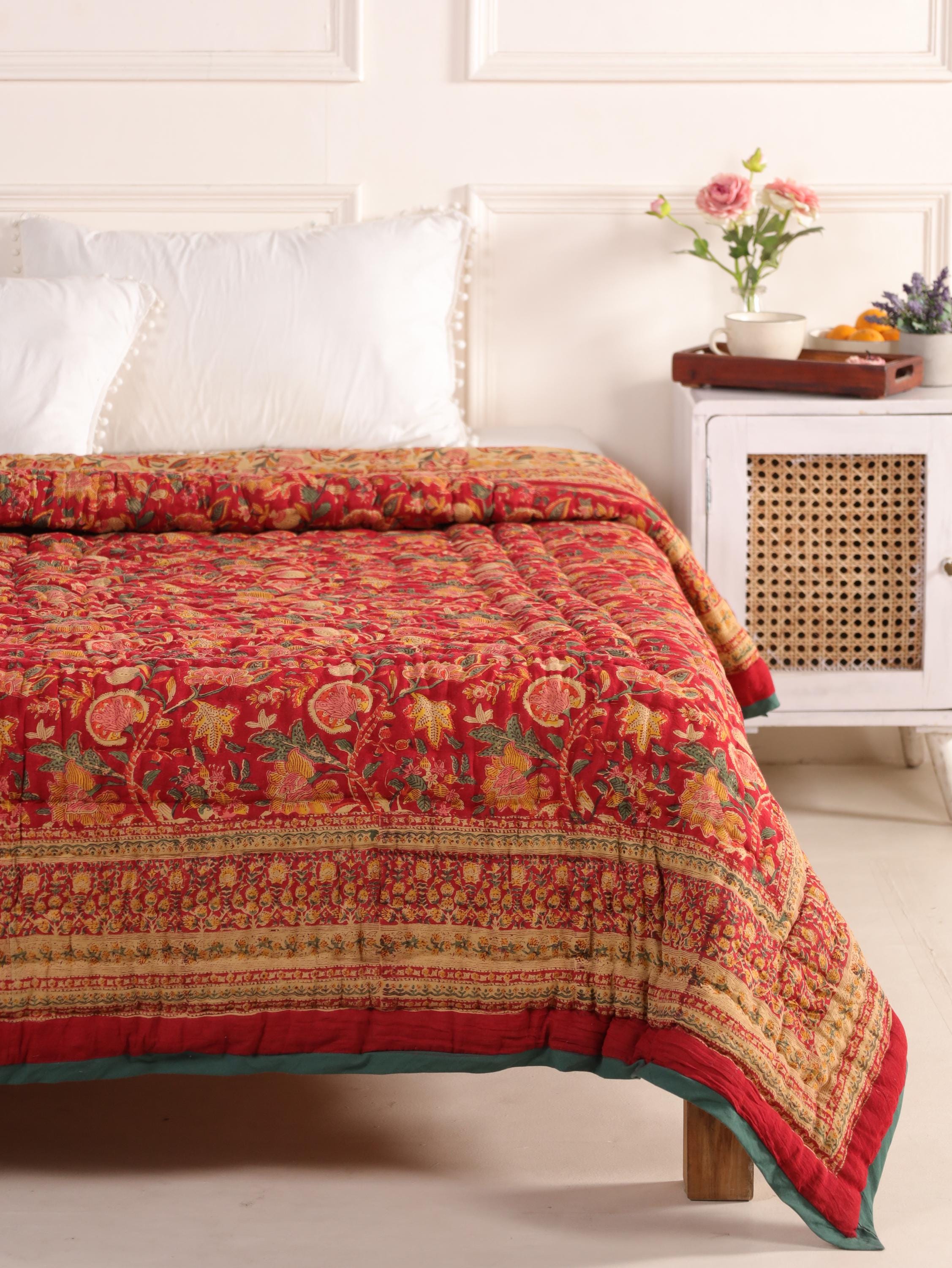 Shopgulaal Jaipuri Block Print Quilt Reversible Floral Blanket Soft ...