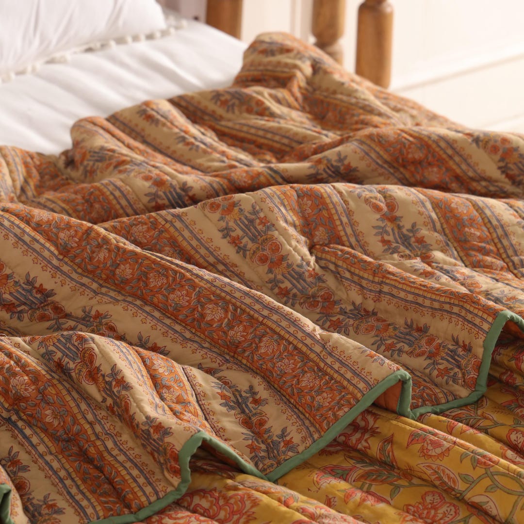 Anokhi Indian Jaipuri Block Print Quilt Printed Reversible Razai Cotton ...