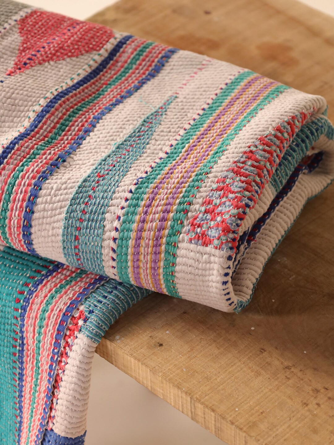 Vintage Kantha Block Print Quilt Reversible Kantha Throw Cotton Quilt ...