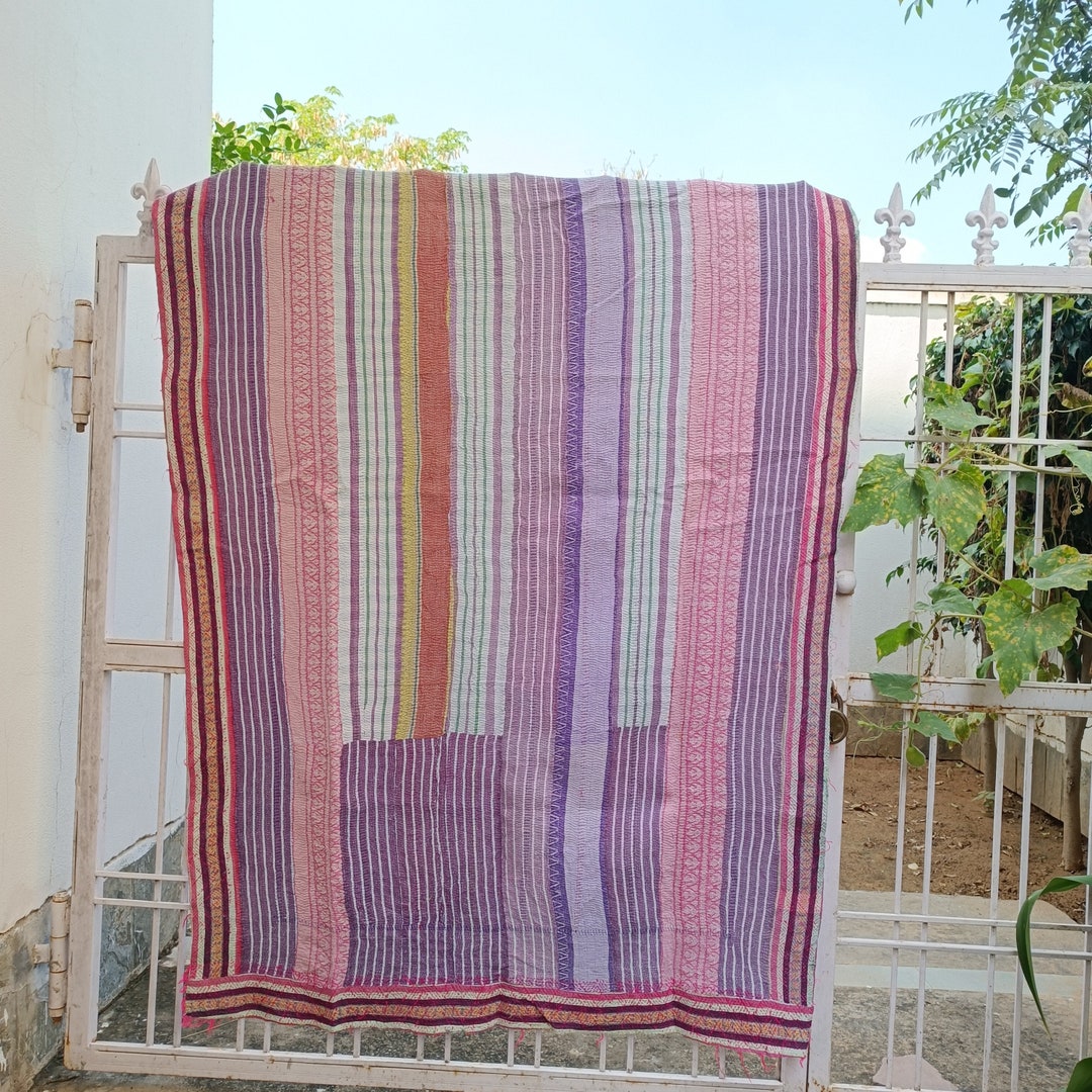 Vintage Kantha Block Print Quilt Reversible Kantha Throw Cotton Quilt ...