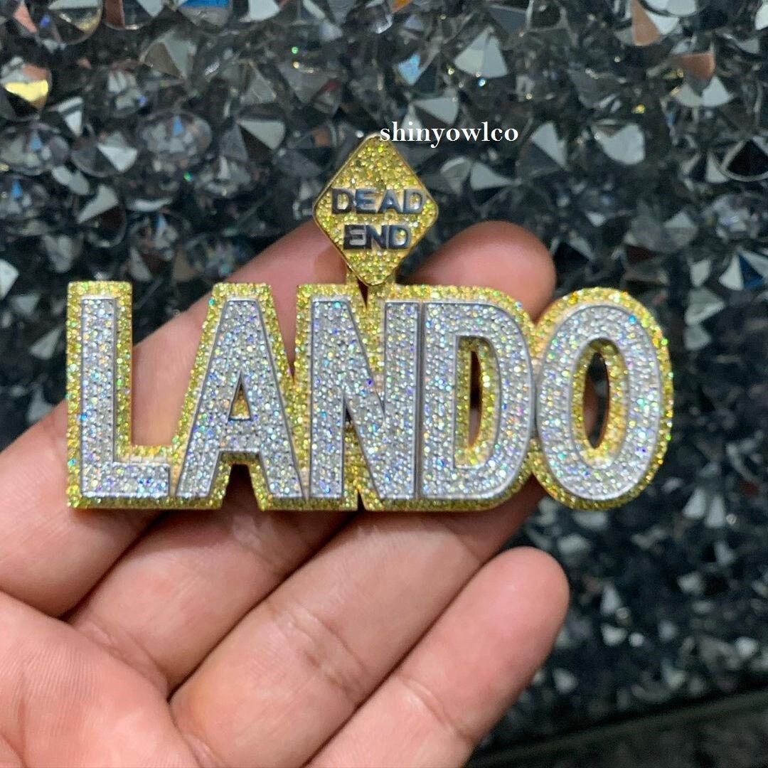 Custom Iced Out Lando Name Pendant 925 Sterling Silver CZ/ Moissanite ...