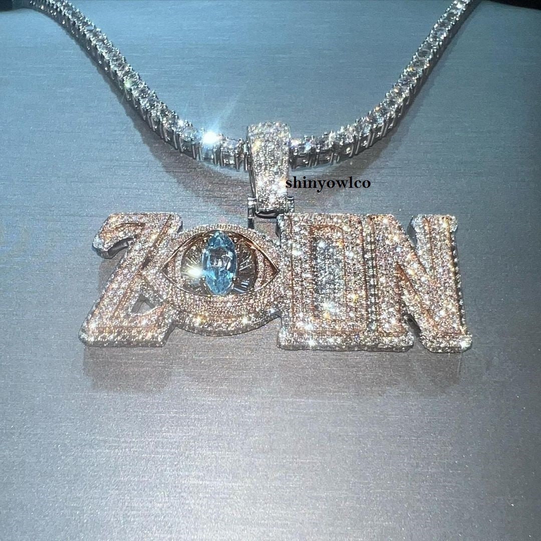 Custom Iced Out Name Pendant 925 Sterling Silver CZ/ Moissanite Diamond ...