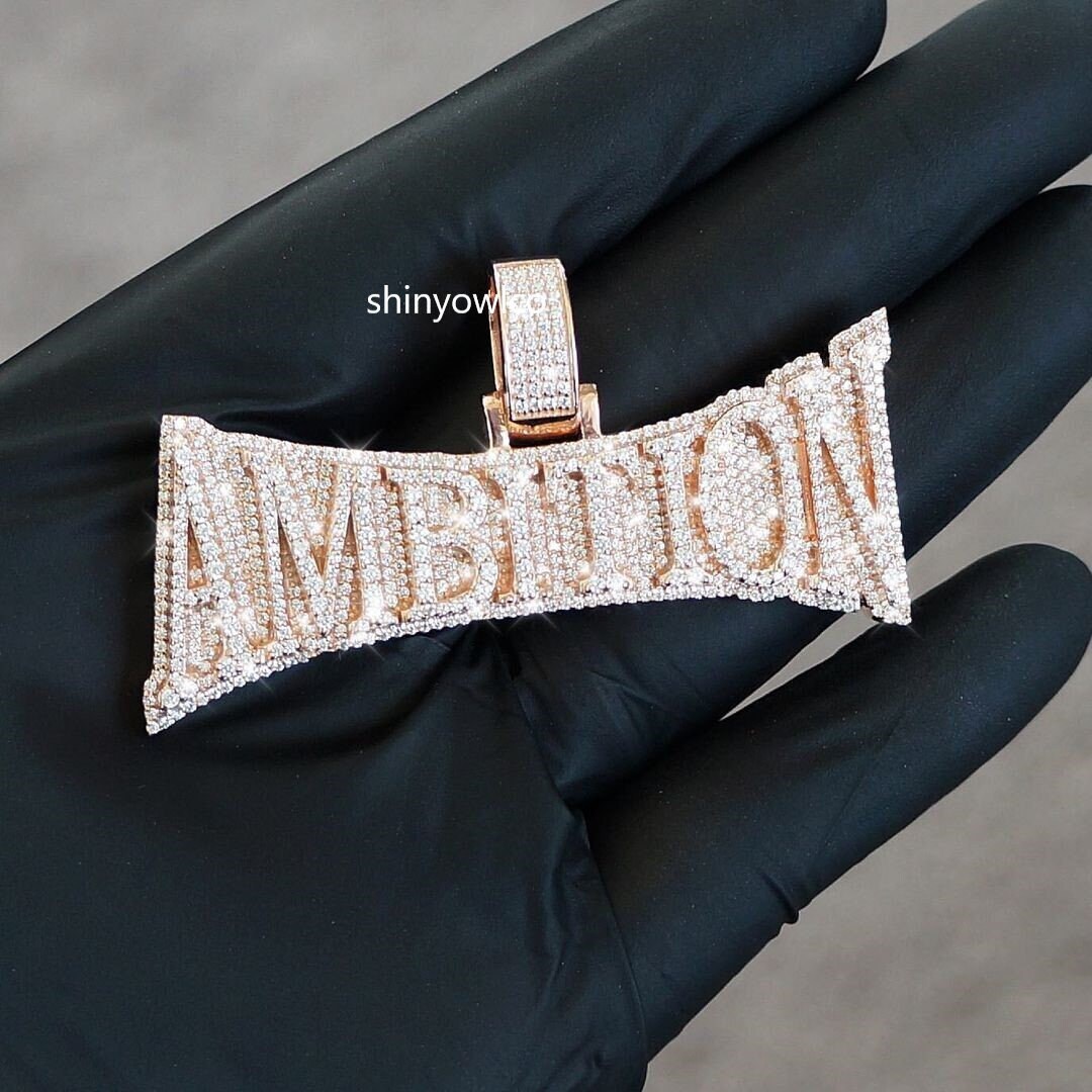 Custom Hand Made Initial AMBITION Name Pendant 925 Sterling Silver CZ ...