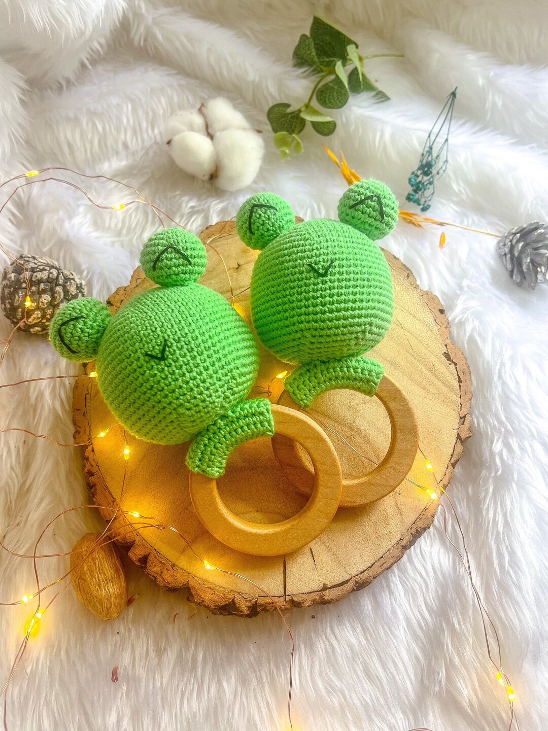 Crochet Frog Teether Crochet Wood Animal Baby Rattle Amigurumi Frog ...