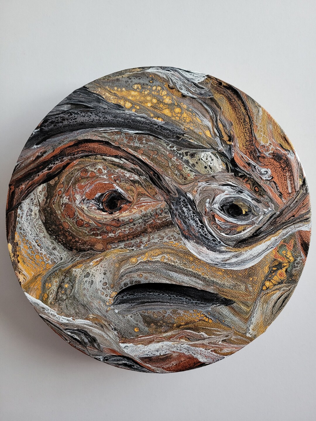 Mr. Grumpy, Original, Handmade, Acrylic Painting on Round Stretched ...