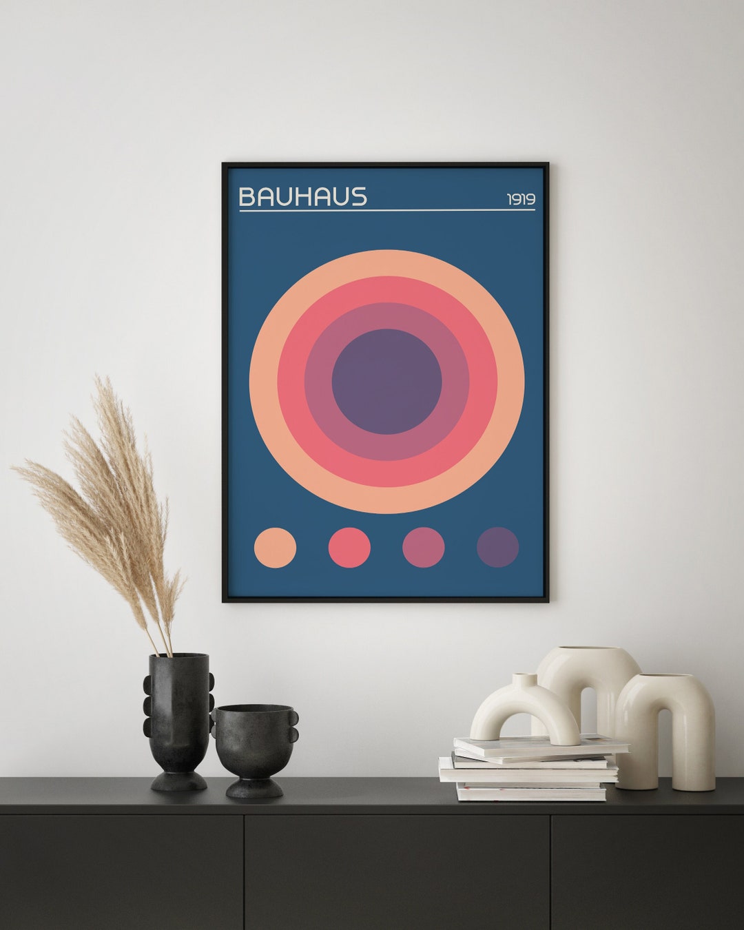 Bauhaus 1919 Wall Art Print, Navy Blue Orange Aesthetic Modern Home ...
