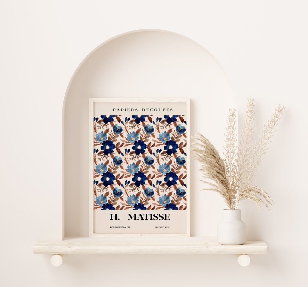Henri Matisse Watercolor Flowers Print, Pretty Modern Navy Blue Flowers ...