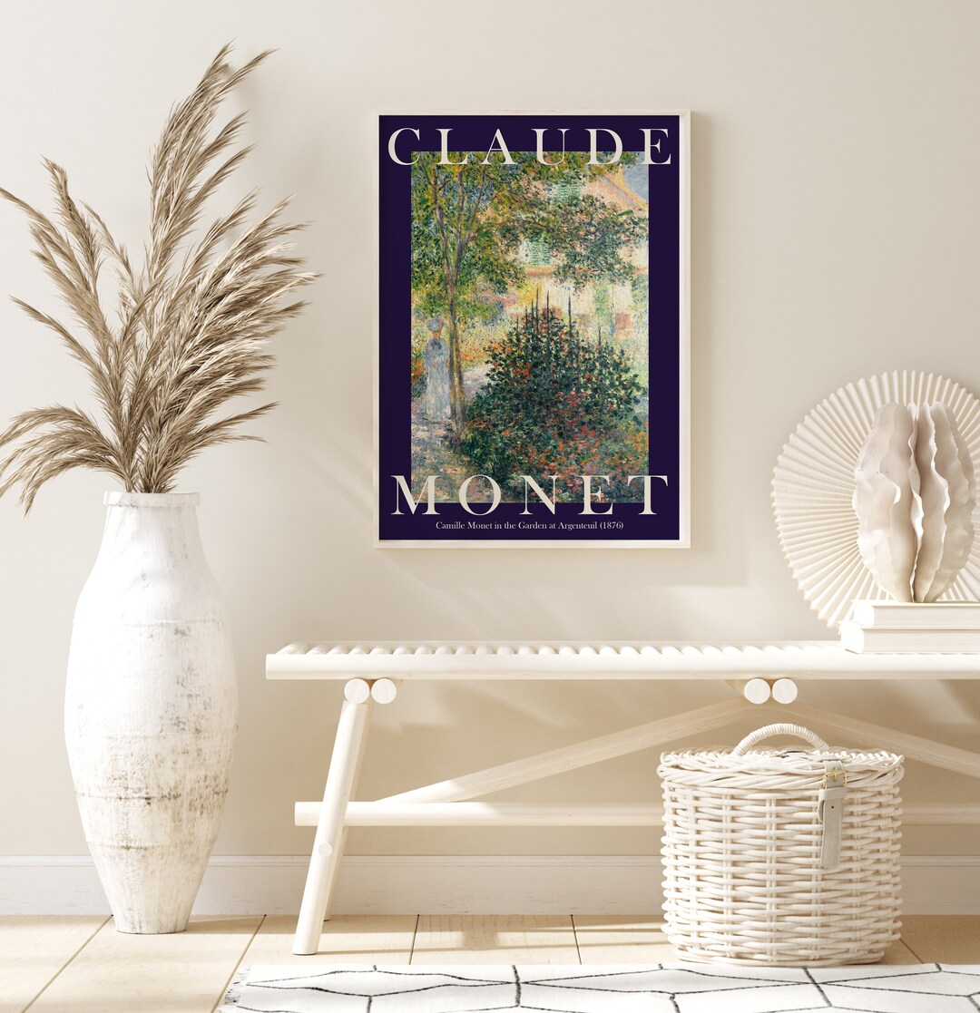 Navy Blue Claude Monet Art Print, Camille Monet in the Garden at ...
