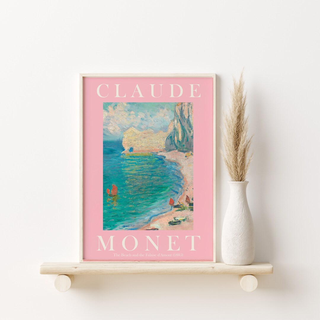 Pretty Pink Claude Monet Art Print, the Beach and the Falaise D'amont ...