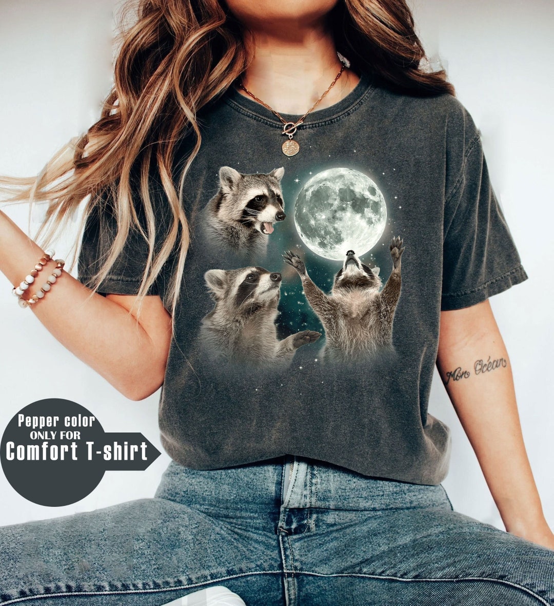 Three Raccoons Howling at the Moon Shirt Sweatshirt Tank Top V-neck ...