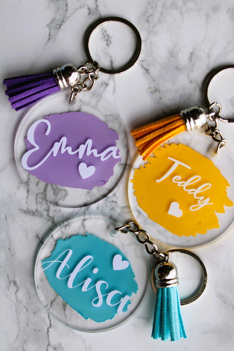 PERSONALIZED KEYCHAIN With Custom Name and Brush Stroke Acrylic ...