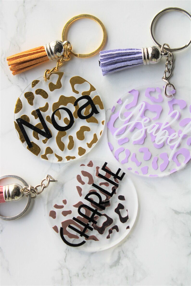LEOPARD KEYCHAIN With Name Leopard Print Name Keychain Acrylic Keychain ...