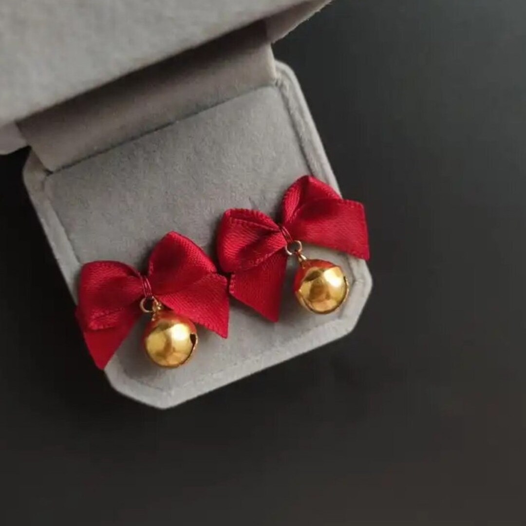 Jingle All the Way: Festive Red Ribbon Earrings With Bells - Etsy