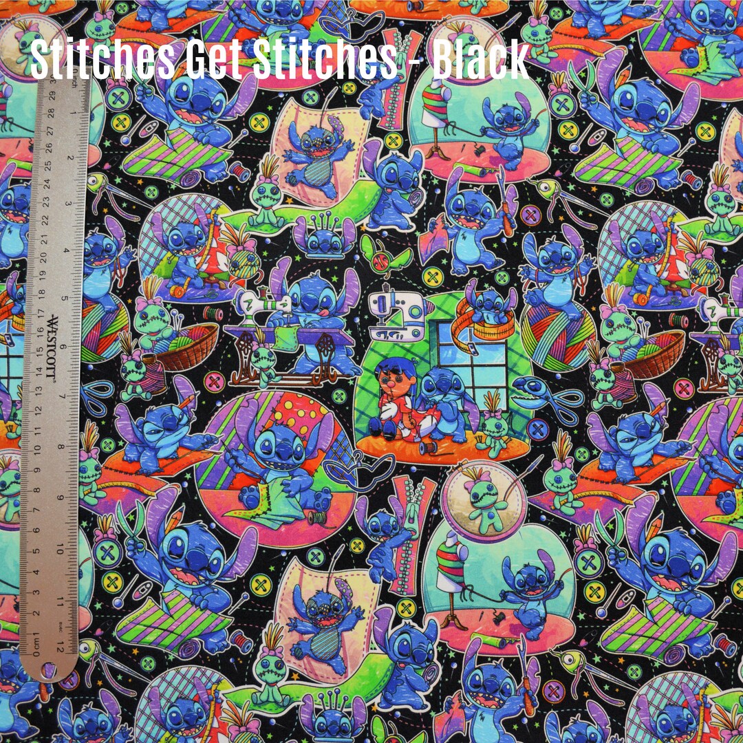 Custom Fabric - Stitches Get Stitches Black - Etsy