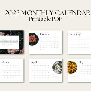 2022 Calendar, Flower Theme Calendar, Pastel Theme Calendar, Flower ...