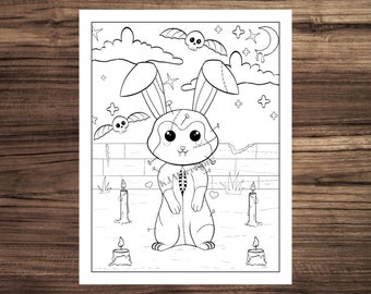 Zombie Bunny Coloring Page - Etsy