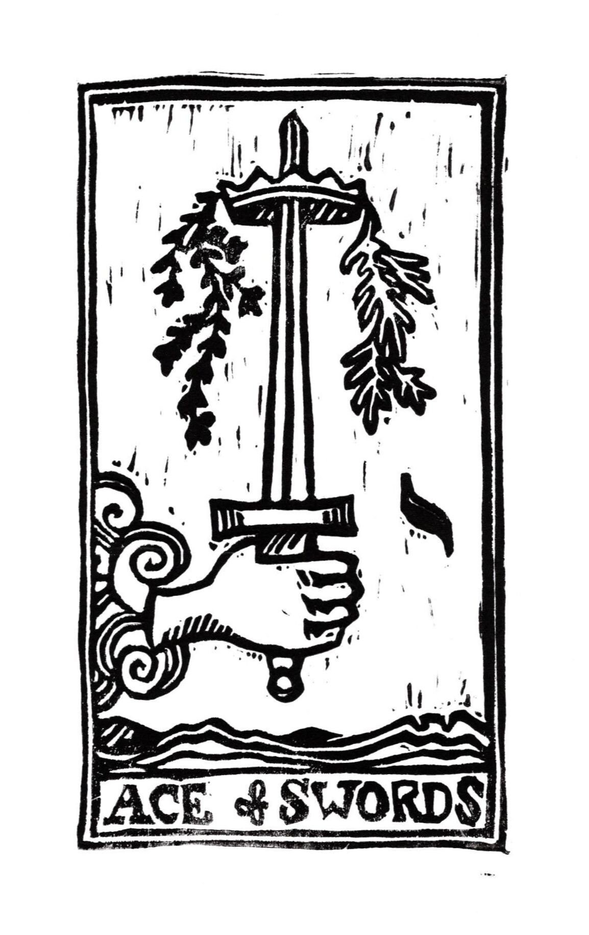Linocut Mini-print - Ace of Swords - Etsy