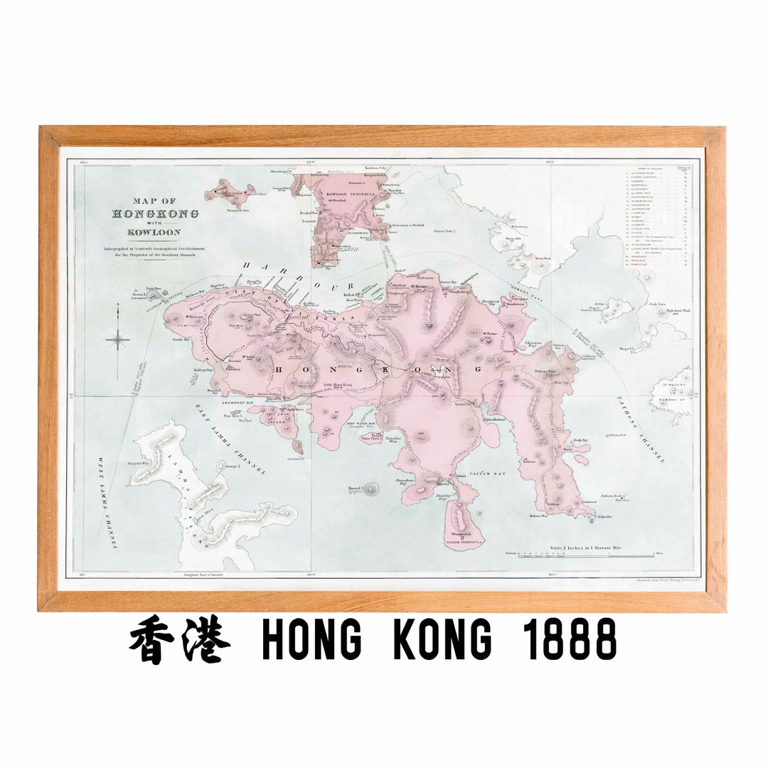 1888 Hong Kong Old Map Printed on Canvas, Detailed Reproduction - Etsy