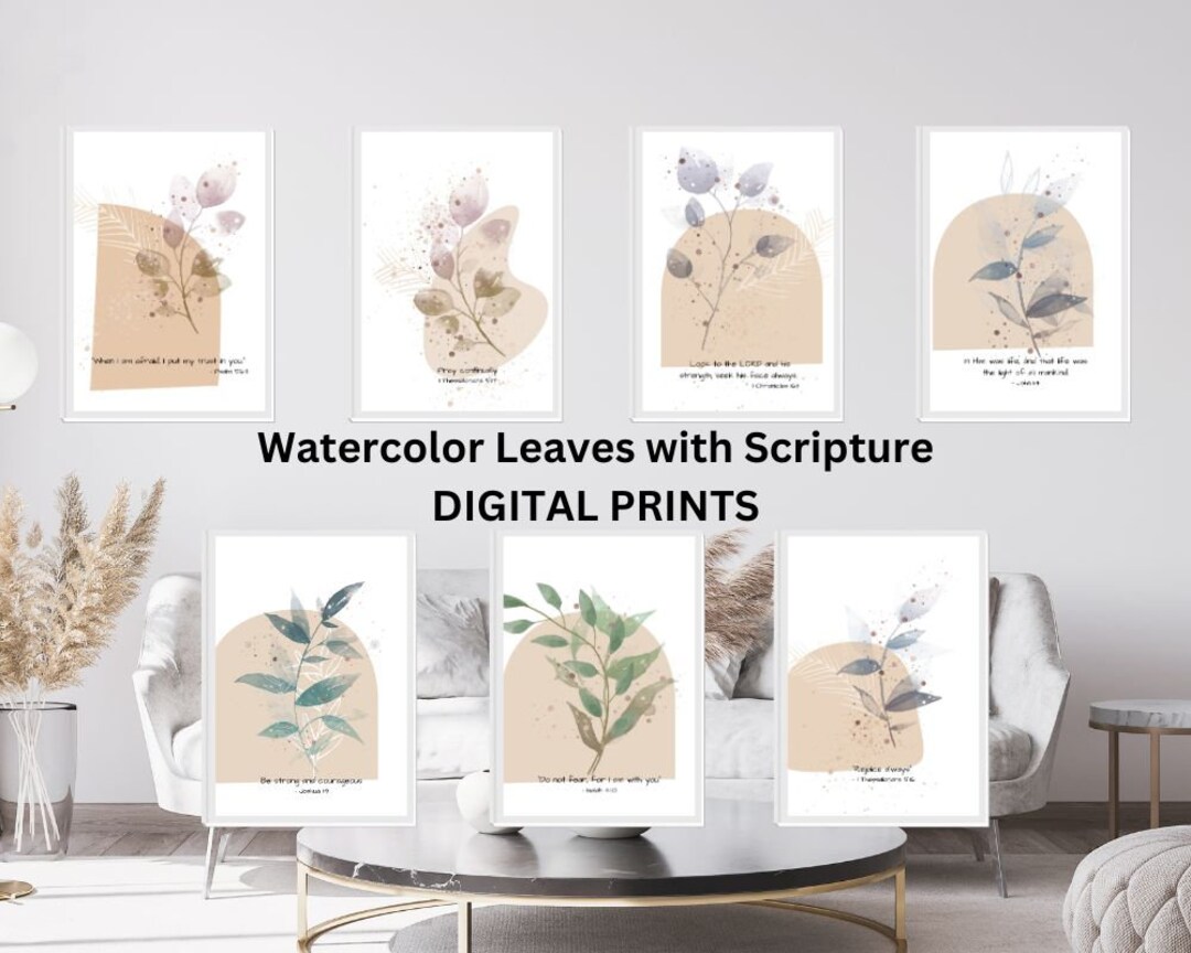 Watercolor Leaves Scripture Set Wall DECOR Watercolor Wall - Etsy