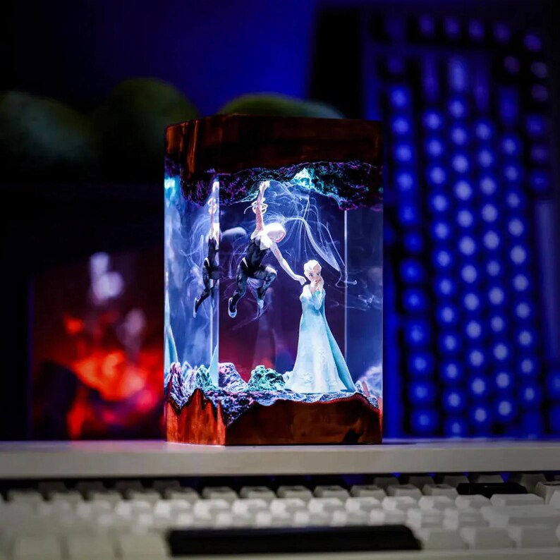 Elsa Frozen Vs Spider Girl Resin Lamp LED Night Light Handmade ...