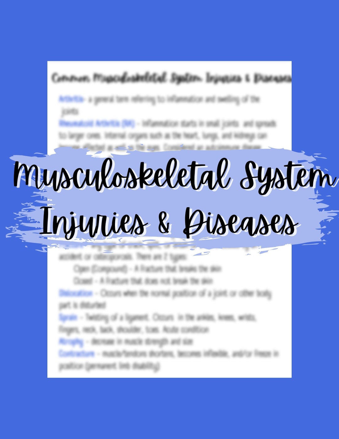 Common Injuries and Diseases of the Musculoskeletal System || Notes - Etsy