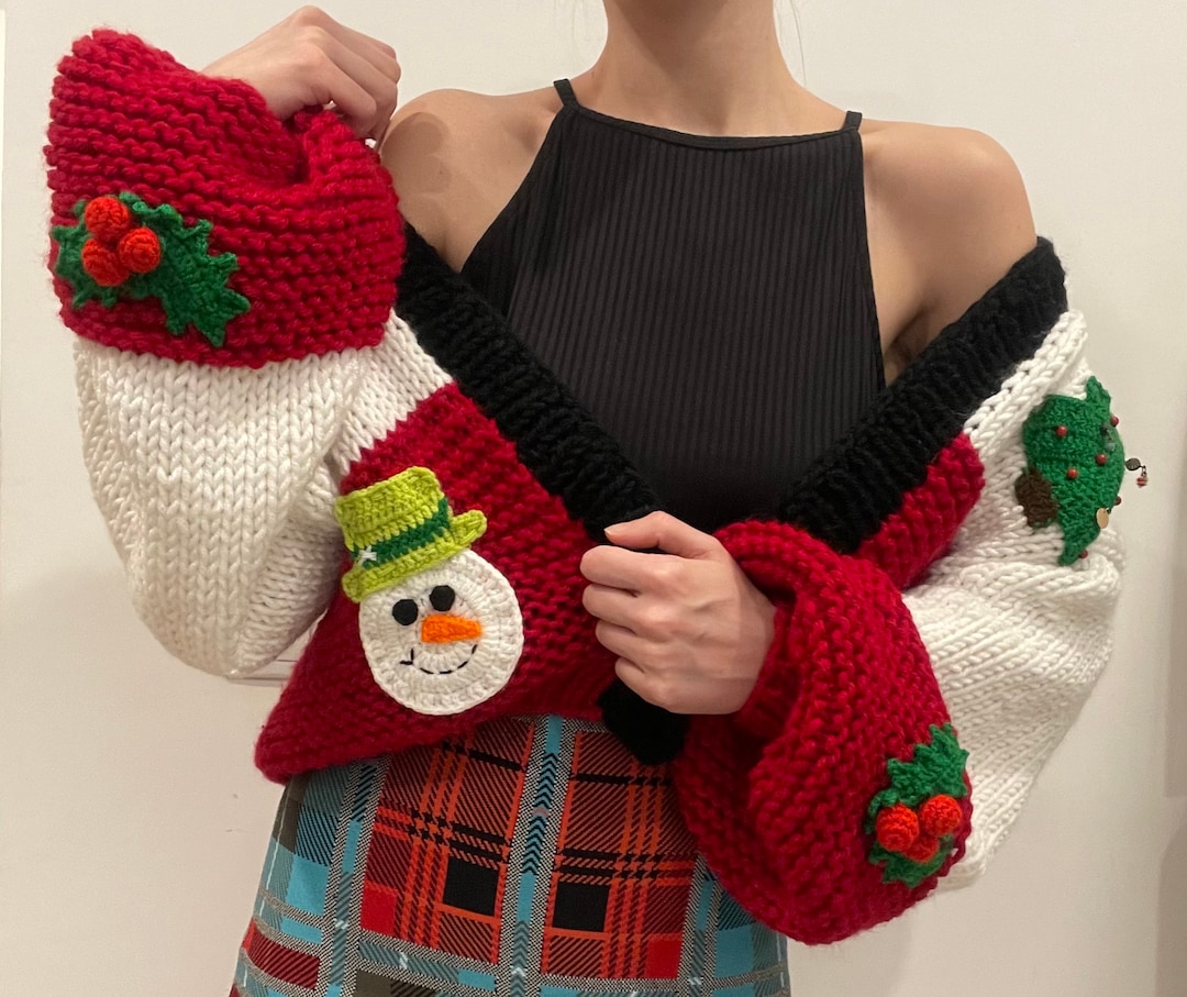 Oversized Christmas Cardigan, Chunky Handmade Cardigan, Long Sleeve ...