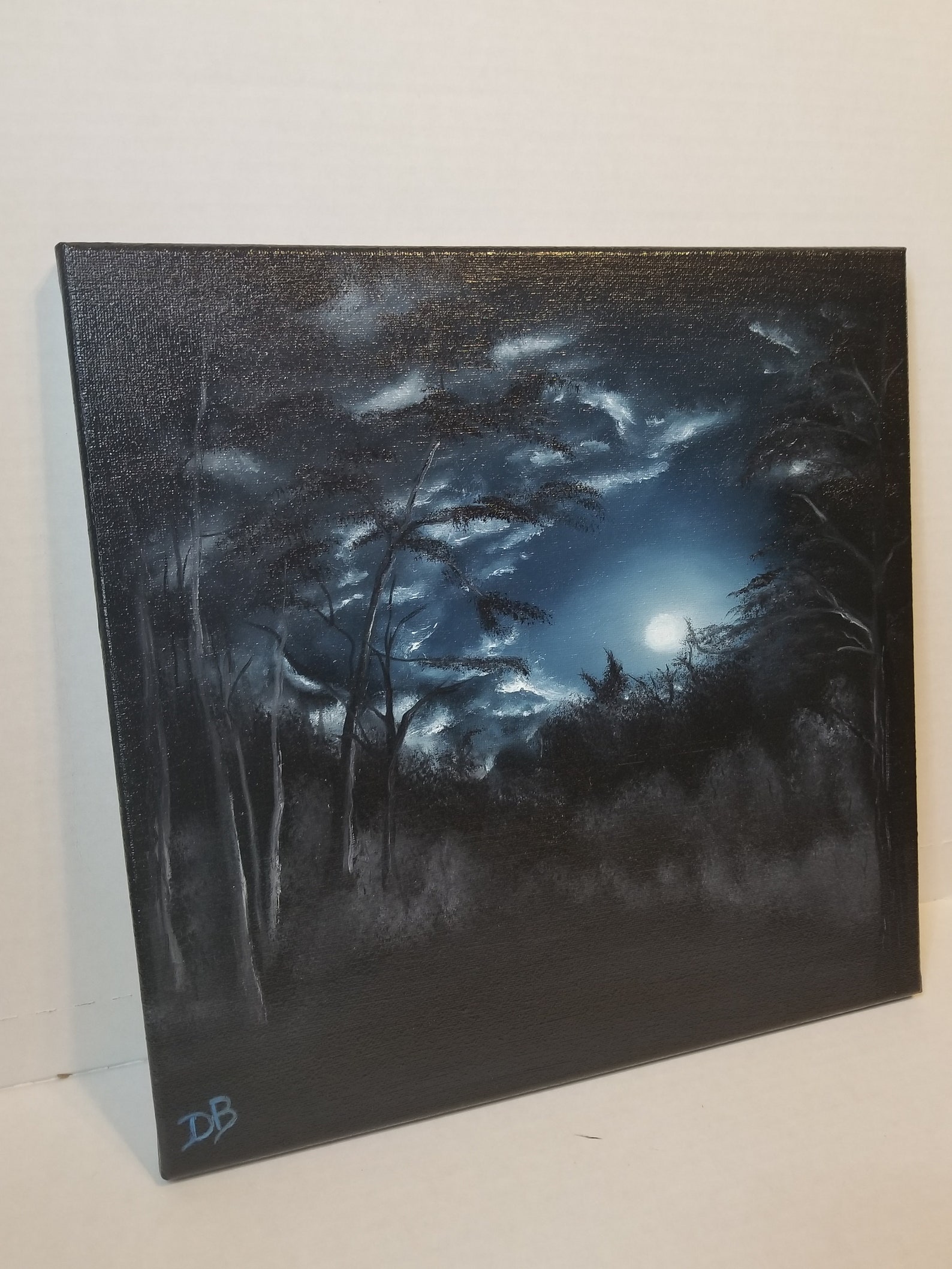 Mysterious Full Moon Painting, Original Oil Painting on Canvas, Dark ...
