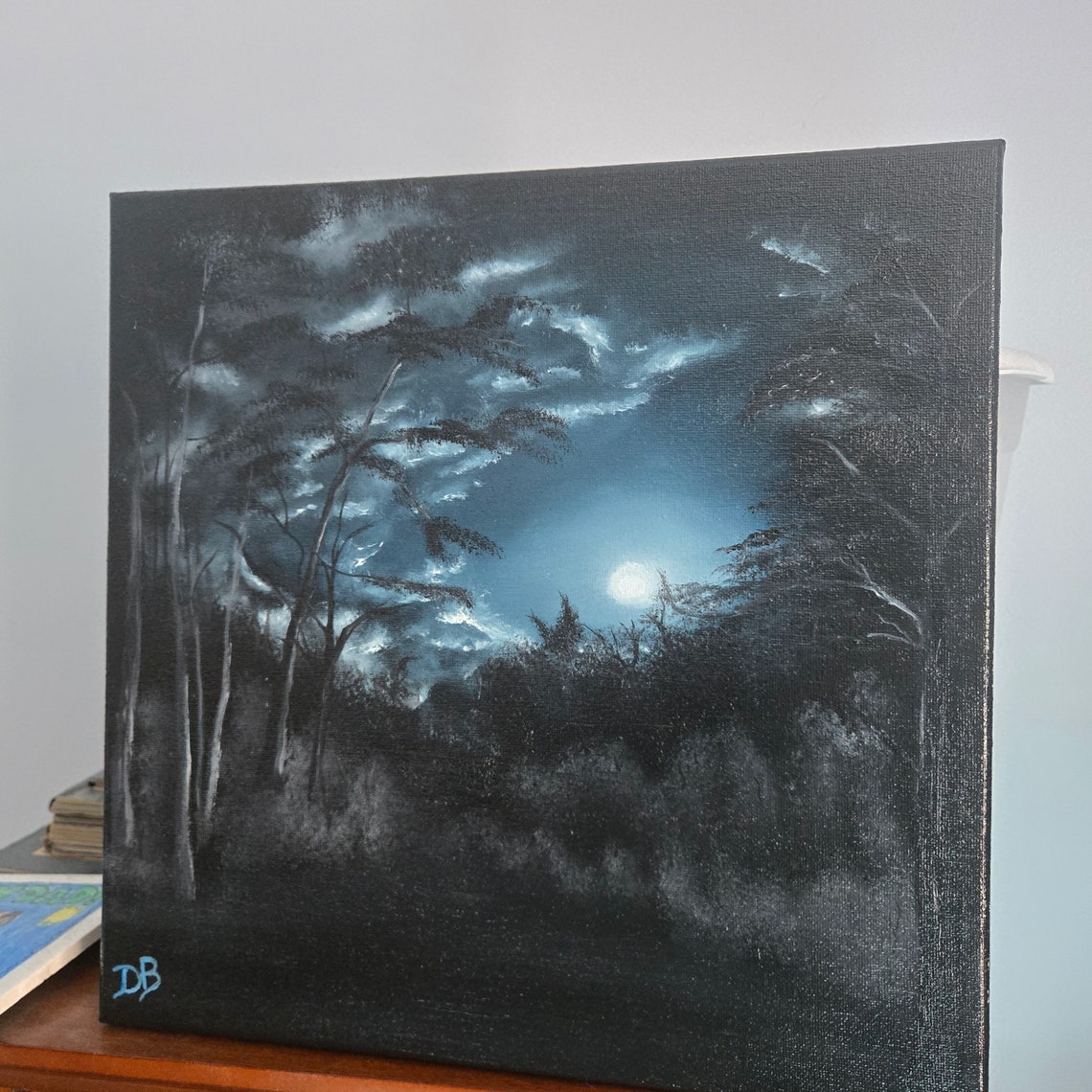 Mysterious Full Moon Painting, Original Oil Painting on Canvas, Dark ...