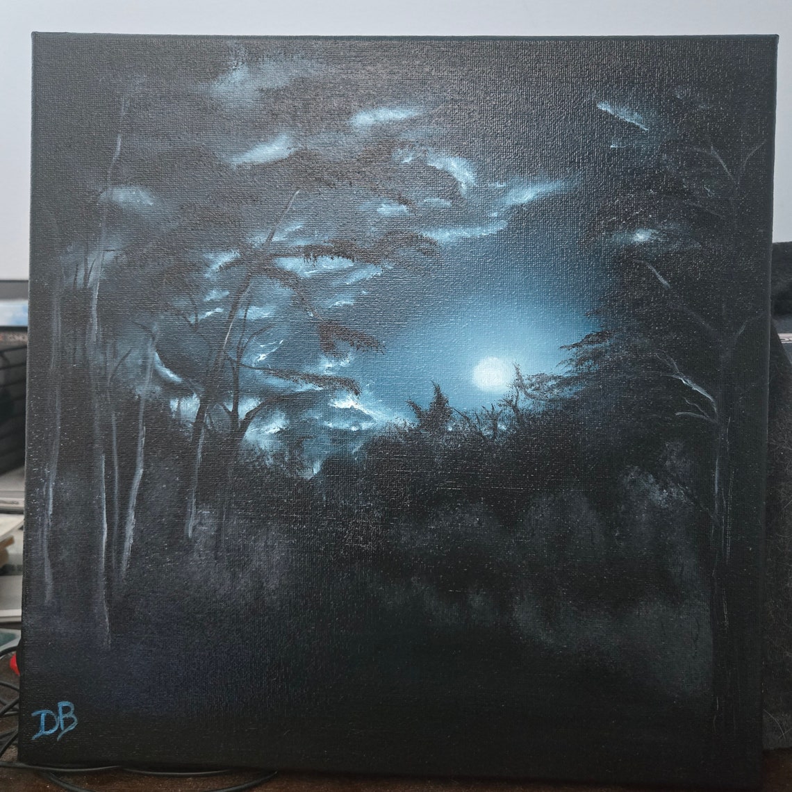 Mysterious Full Moon Painting, Original Oil Painting on Canvas, Dark ...