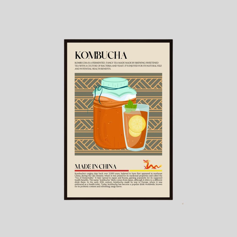 Kombucha Tea Print, Chai, Healthy Poster, China, Food, Kitchen Print ...