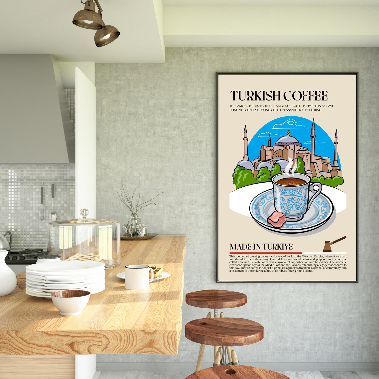 Turkish Coffee Print, Turkey, Marocco, Food, Kitchen Print, Retro ...
