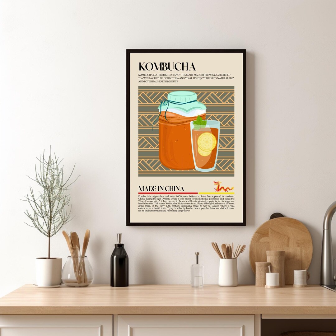 Kombucha Tea Print, Chai, Healthy Poster, China, Food, Kitchen Print ...