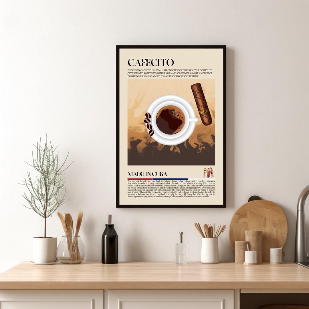 Cuban Coffee Print Retro Poster: Cafecito Kitchen Wall Art, Cubanito ...
